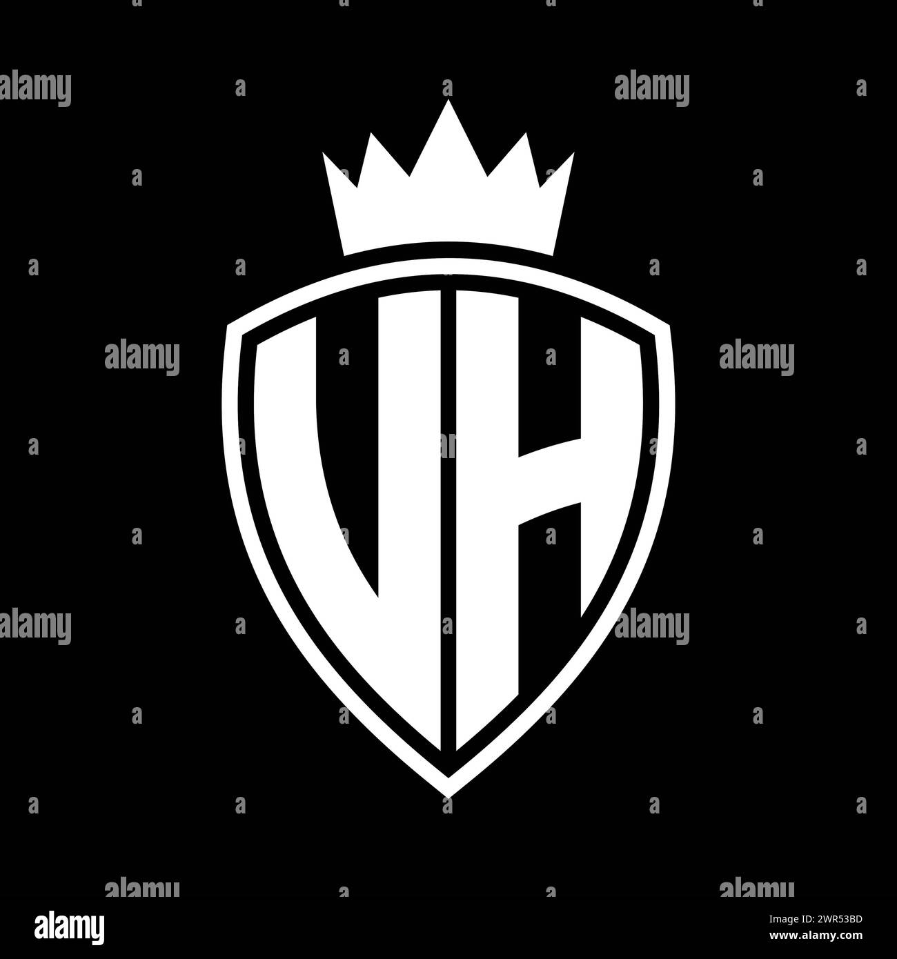 UH Letter bold monogram with shield and crown outline shape with black ...