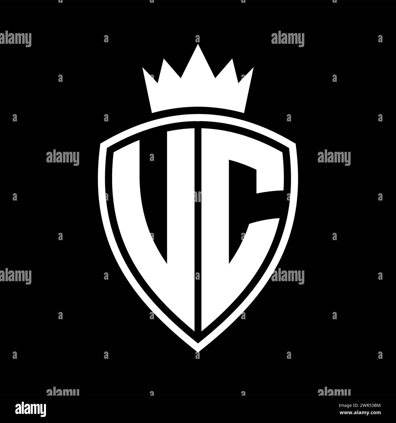 UC Letter bold monogram with shield and crown outline shape with black ...