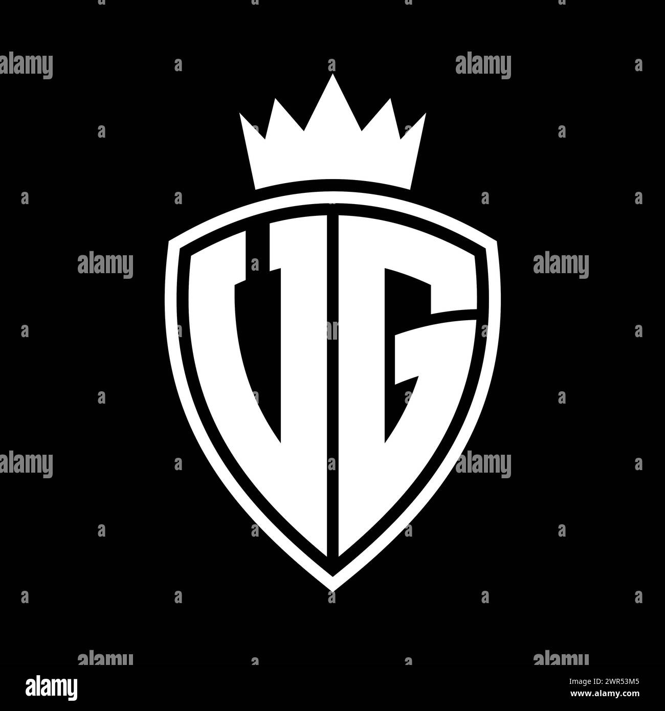 VG Letter bold monogram with shield and crown outline shape with black ...