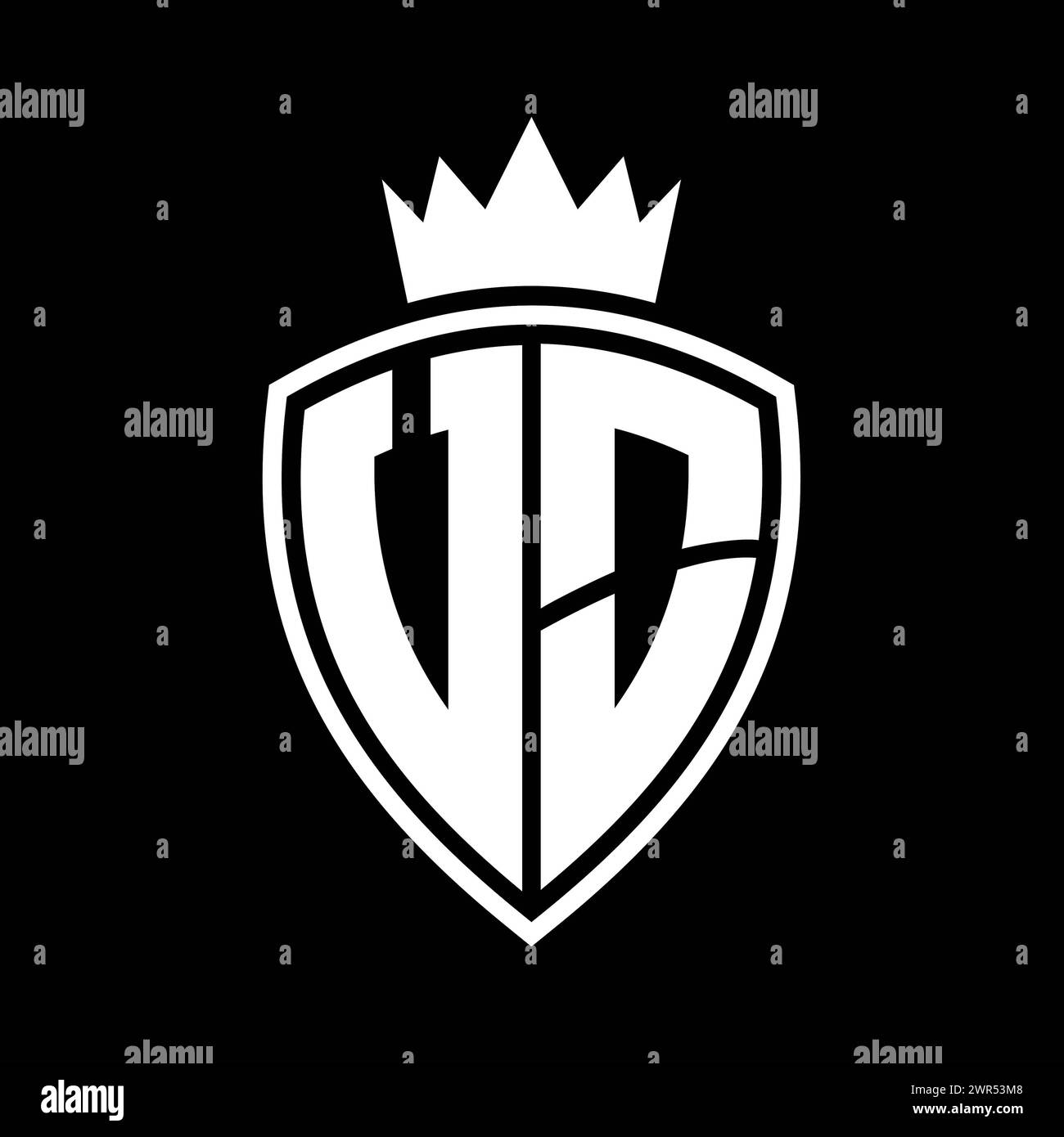 VO Letter bold monogram with shield and crown outline shape with black ...