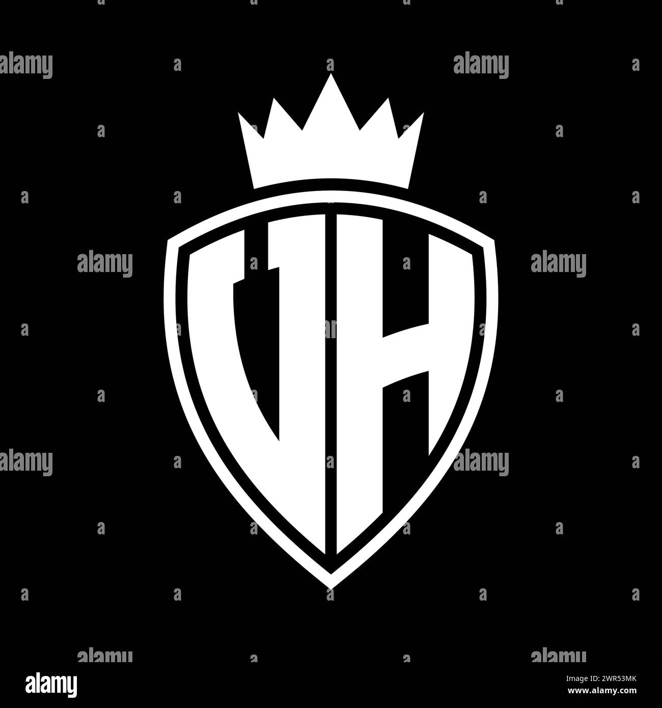 VH Letter bold monogram with shield and crown outline shape with black ...