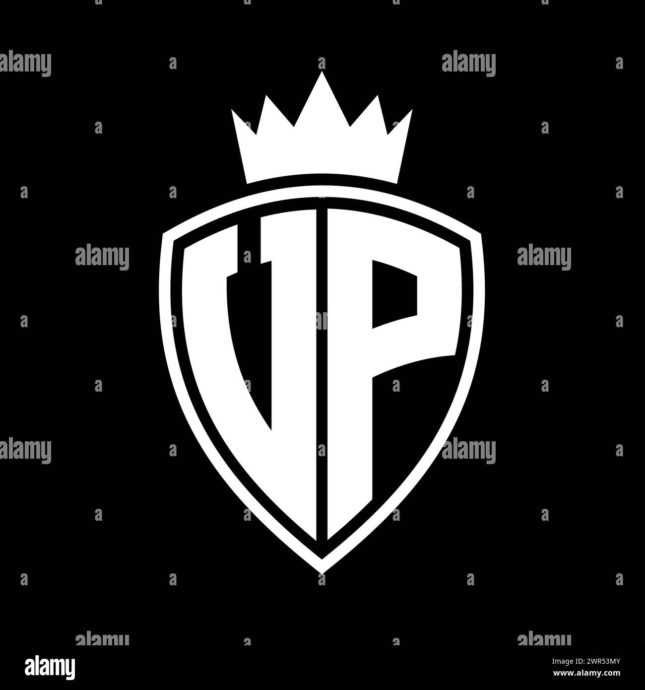 VP Letter bold monogram with shield and crown outline shape with black ...
