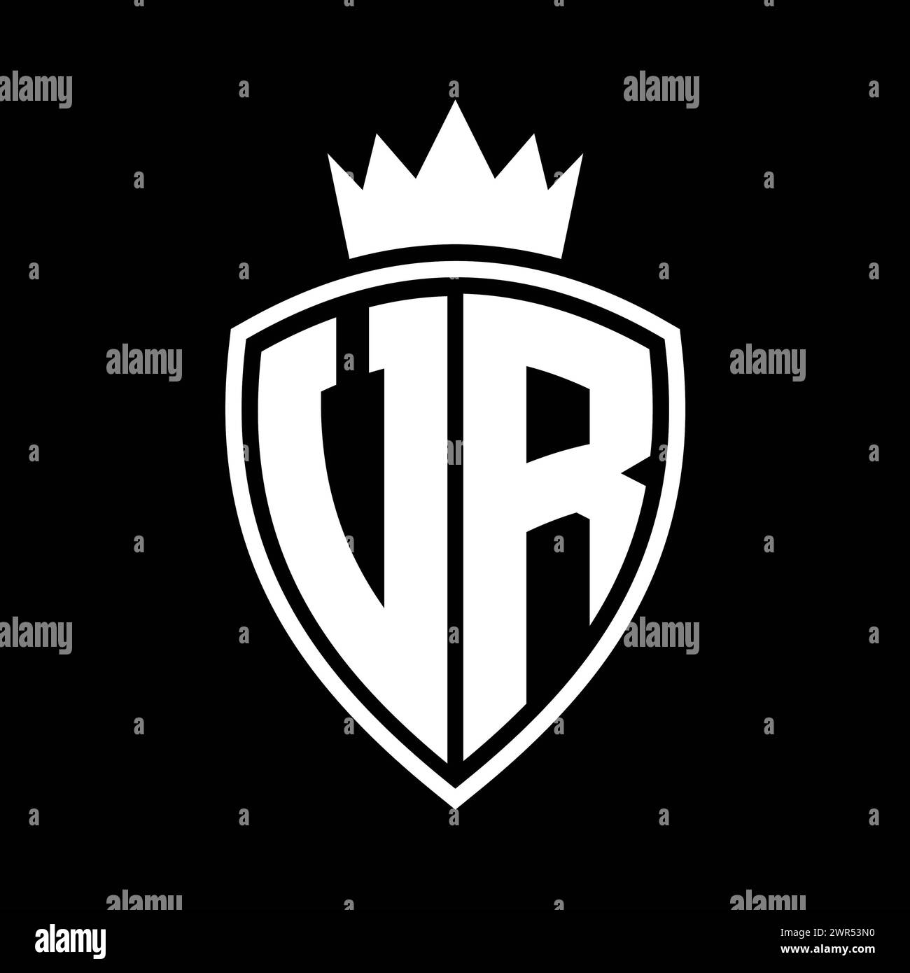 VR Letter bold monogram with shield and crown outline shape with black ...