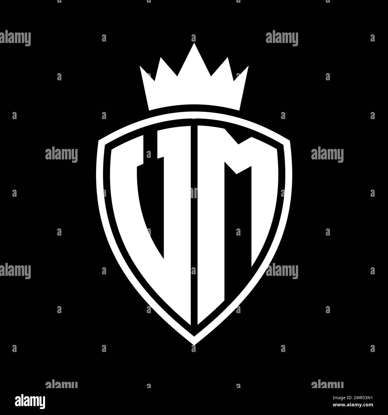 VM Letter bold monogram with shield and crown outline shape with black ...