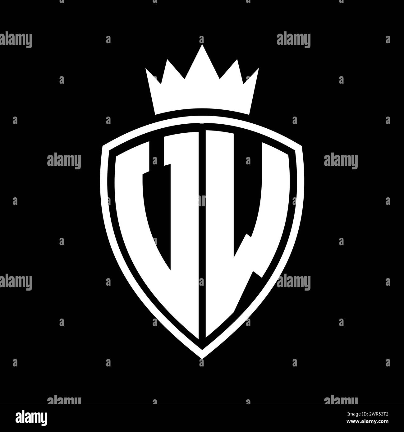 VW Letter bold monogram with shield and crown outline shape with black ...