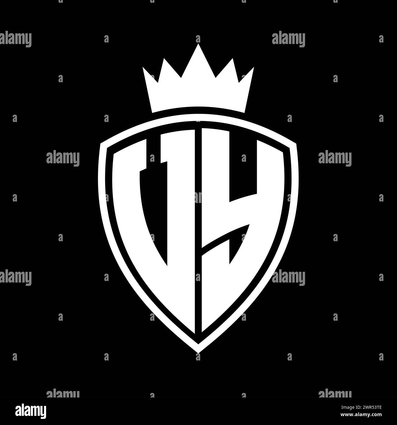 VY Letter bold monogram with shield and crown outline shape with black and white color design ...