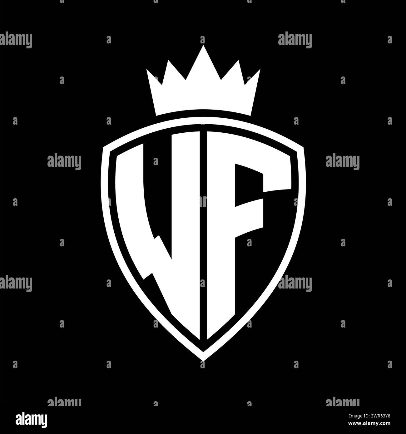 WF Letter bold monogram with shield and crown outline shape with black ...