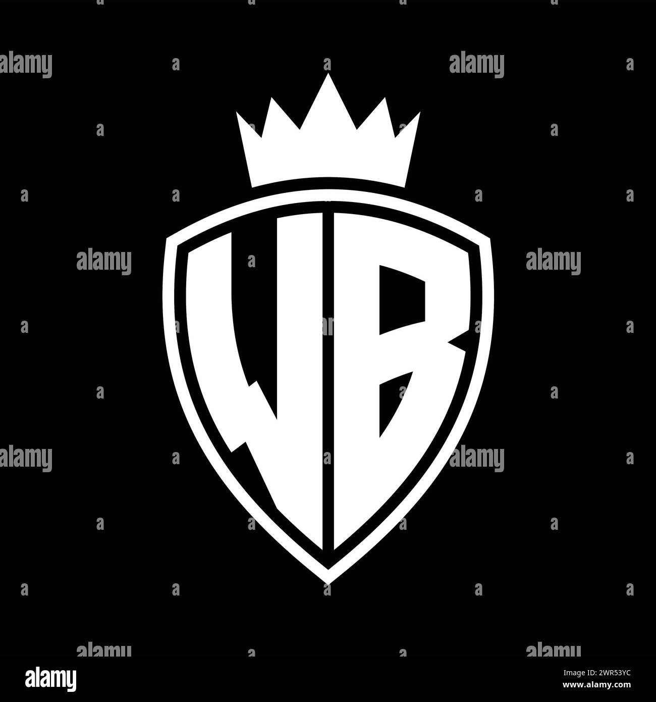 WB Letter bold monogram with shield and crown outline shape with black ...