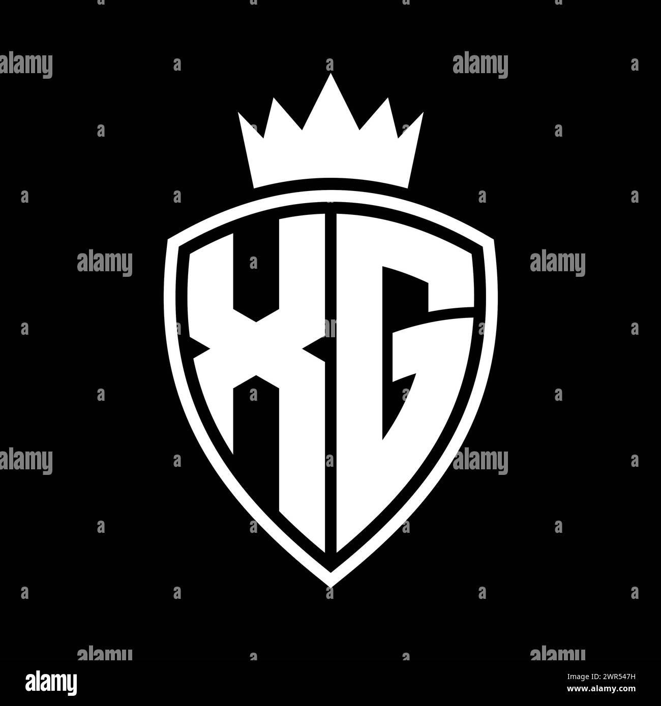 XG Letter bold monogram with shield and crown outline shape with black ...