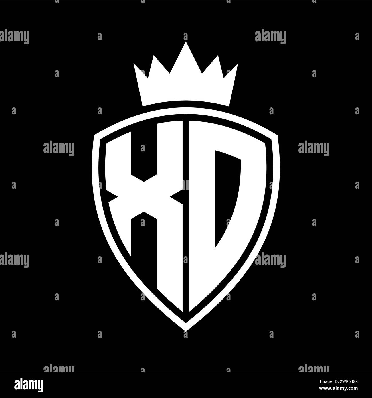XD Letter bold monogram with shield and crown outline shape with black ...