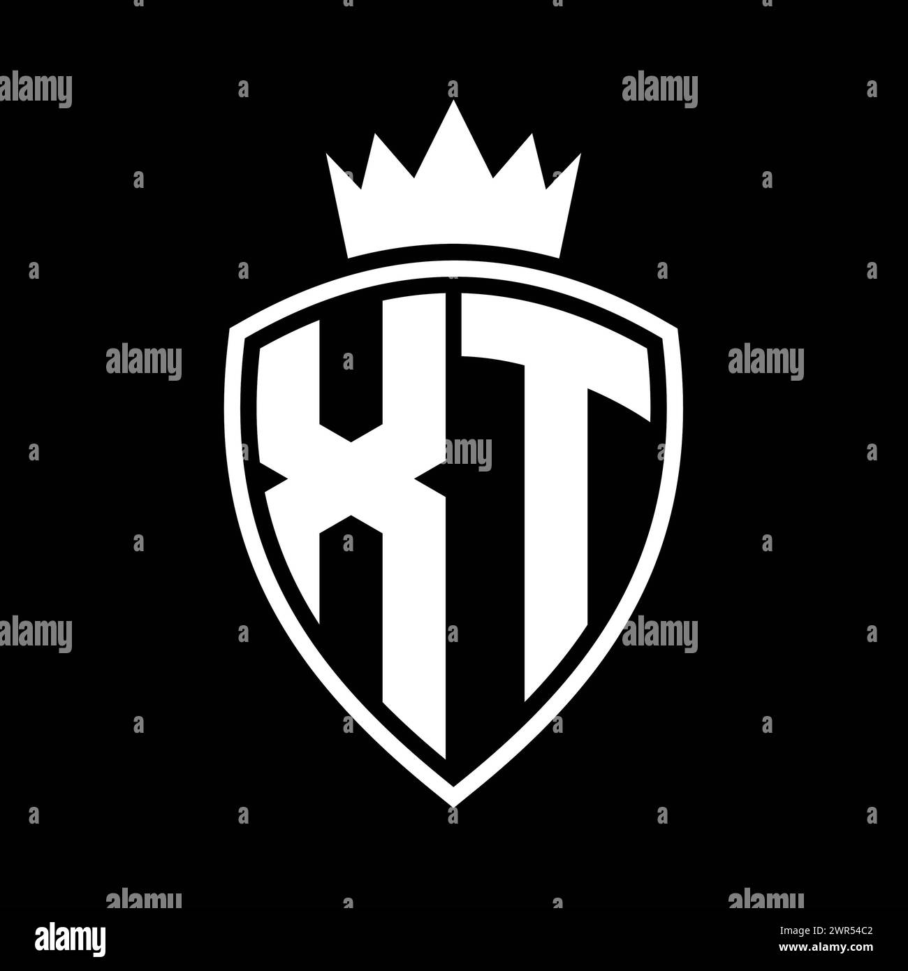 XT Letter bold monogram with shield and crown outline shape with black ...