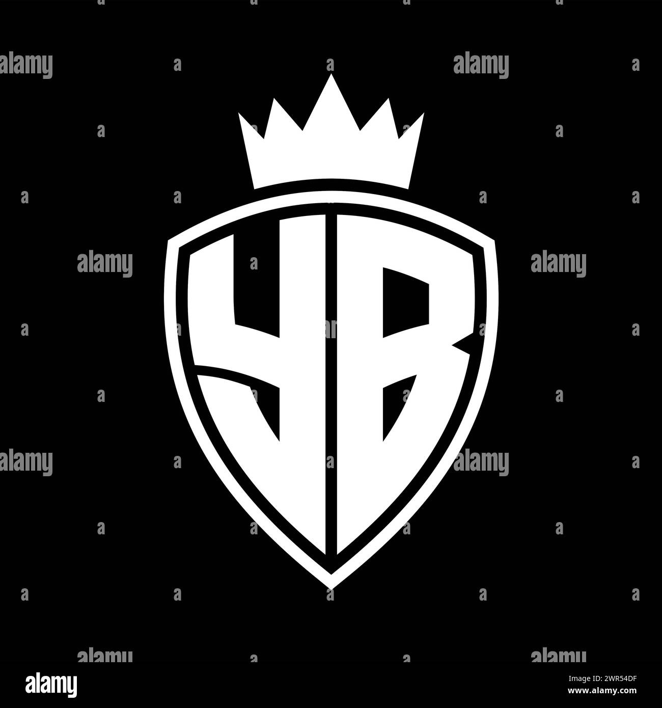 YB Letter bold monogram with shield and crown outline shape with black ...