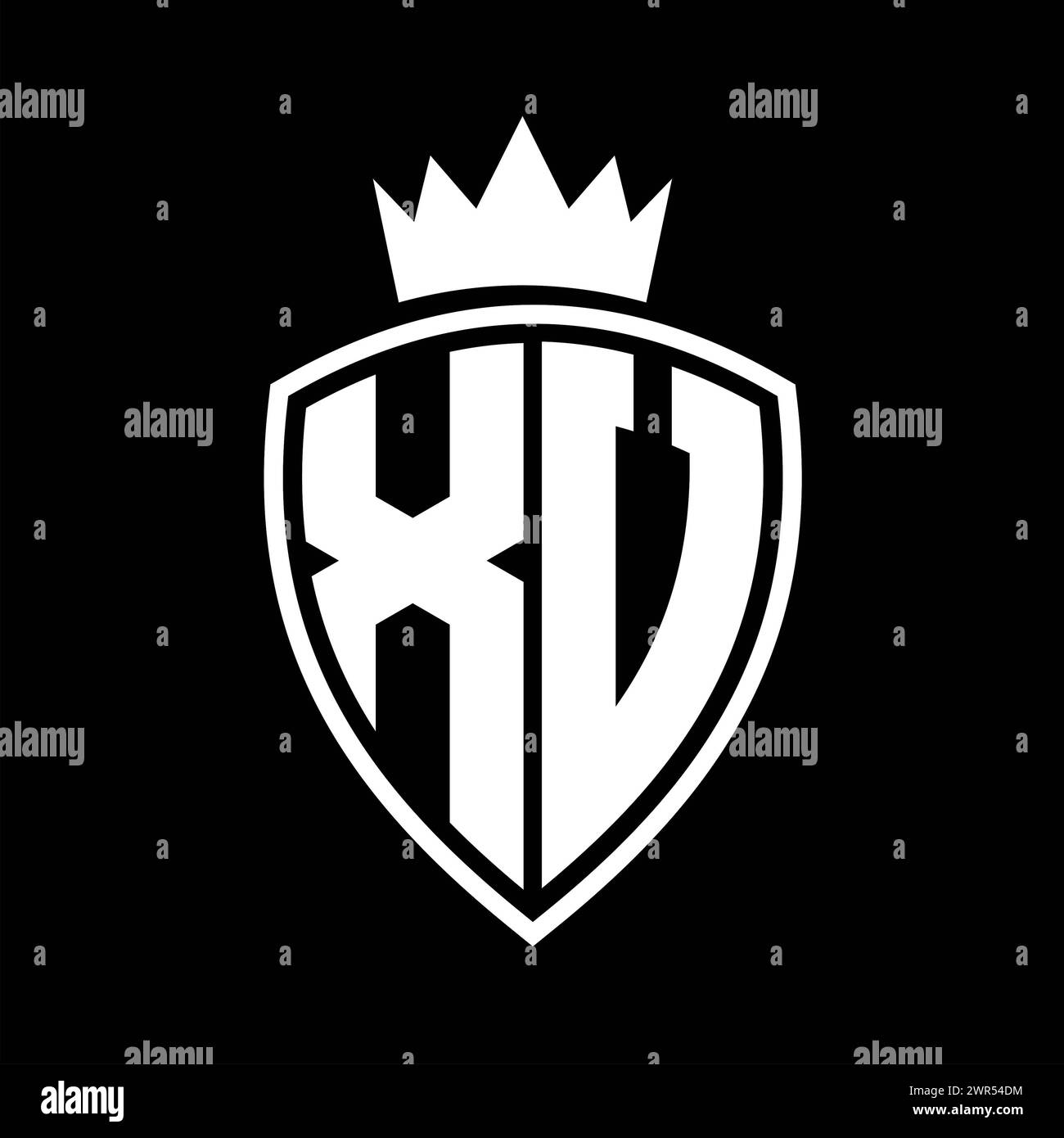 XV Letter bold monogram with shield and crown outline shape with black ...