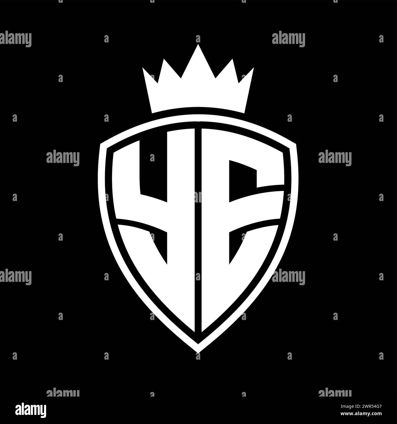 YE Letter bold monogram with shield and crown outline shape with black ...