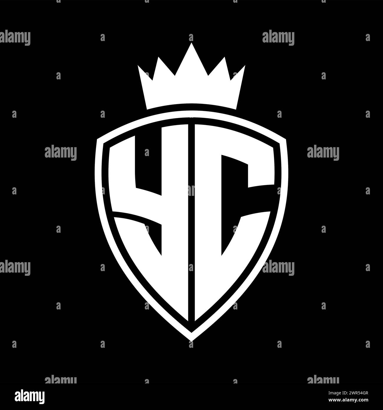 YC Letter bold monogram with shield and crown outline shape with black ...