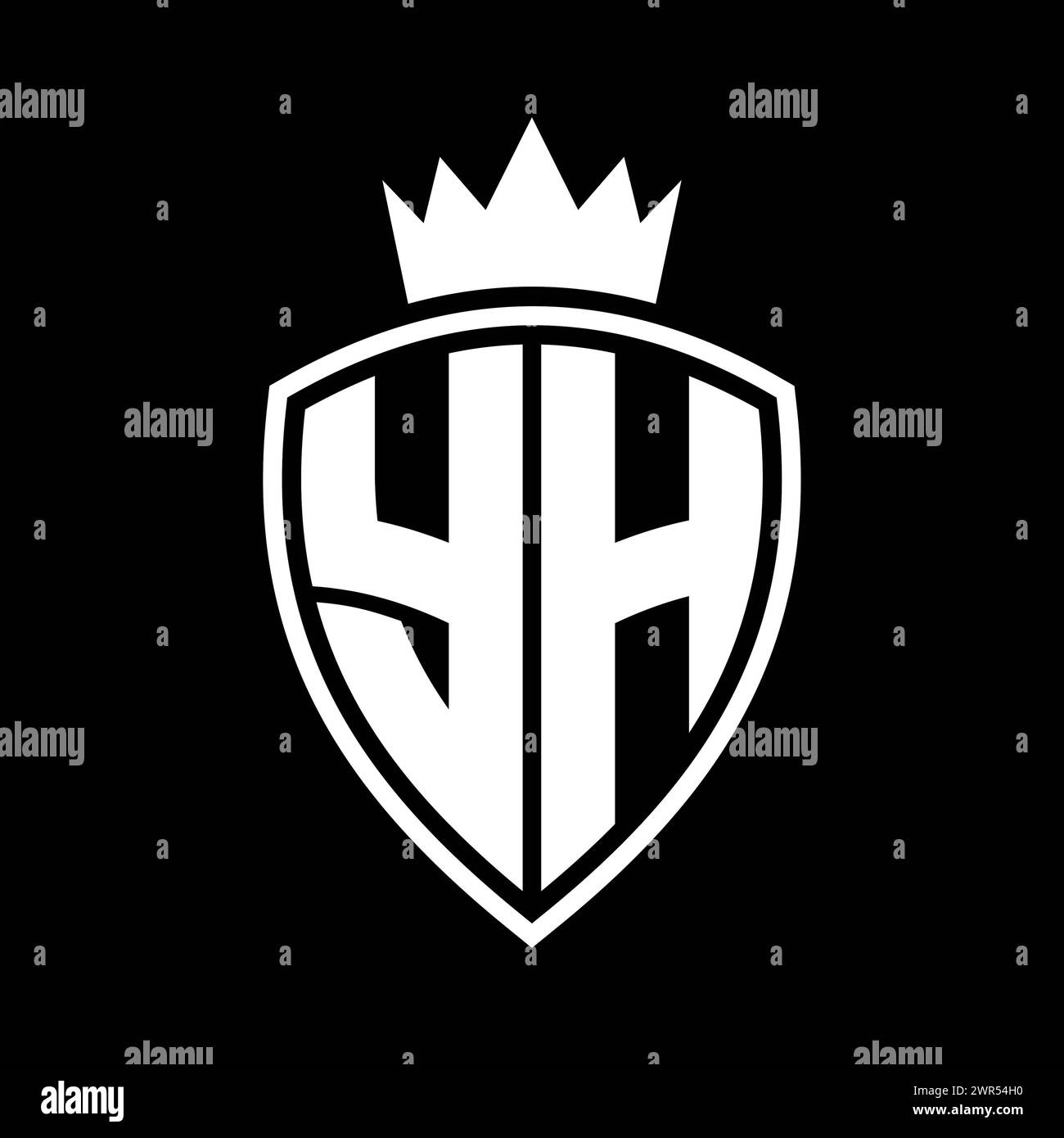 YH Letter bold monogram with shield and crown outline shape with black ...