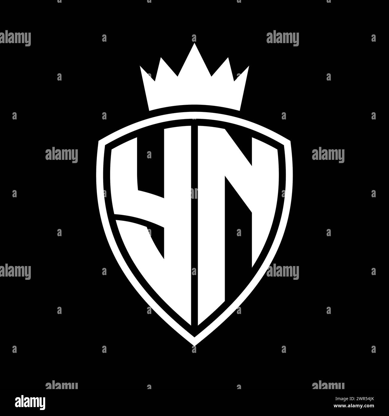 YN Letter bold monogram with shield and crown outline shape with black ...