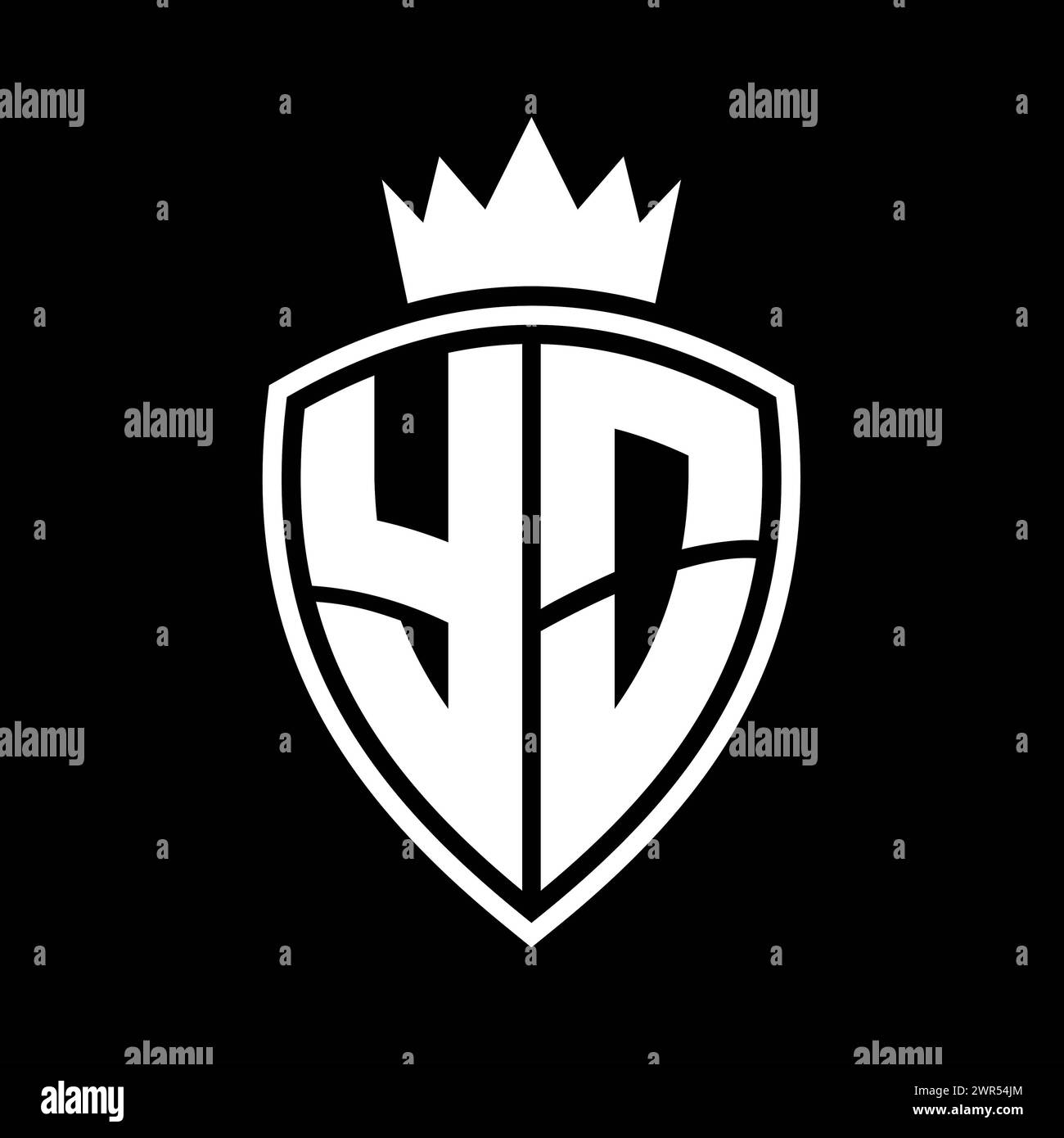 YO Letter bold monogram with shield and crown outline shape with black ...