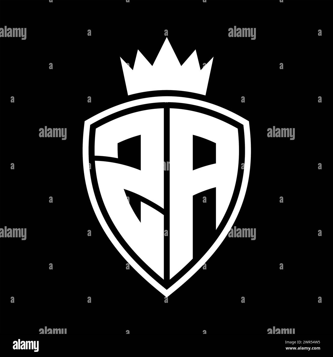 ZA Letter bold monogram with shield and crown outline shape with black ...