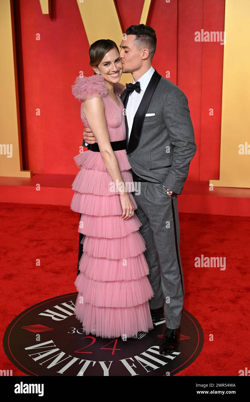 Allison Williams and Alexander Dreymon attending the Vanity Fair Oscar ...