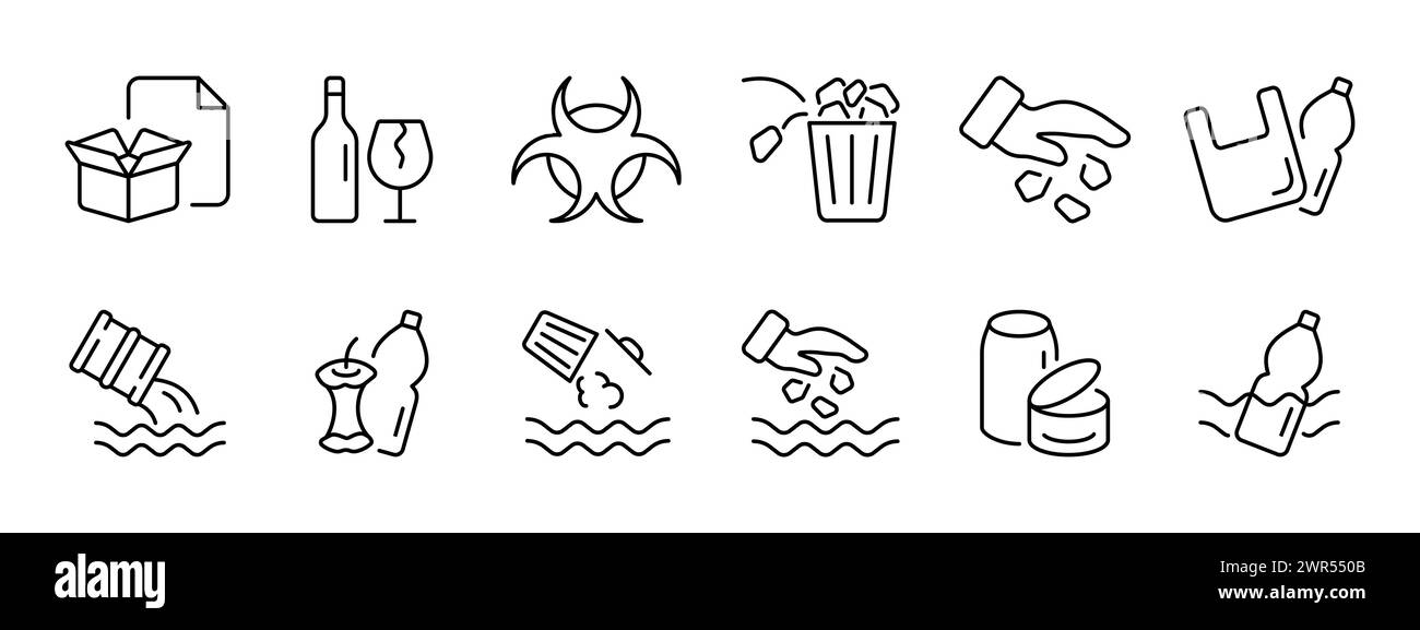 Human waste, garbage set icon. Plastic, cardboard, glass products ...