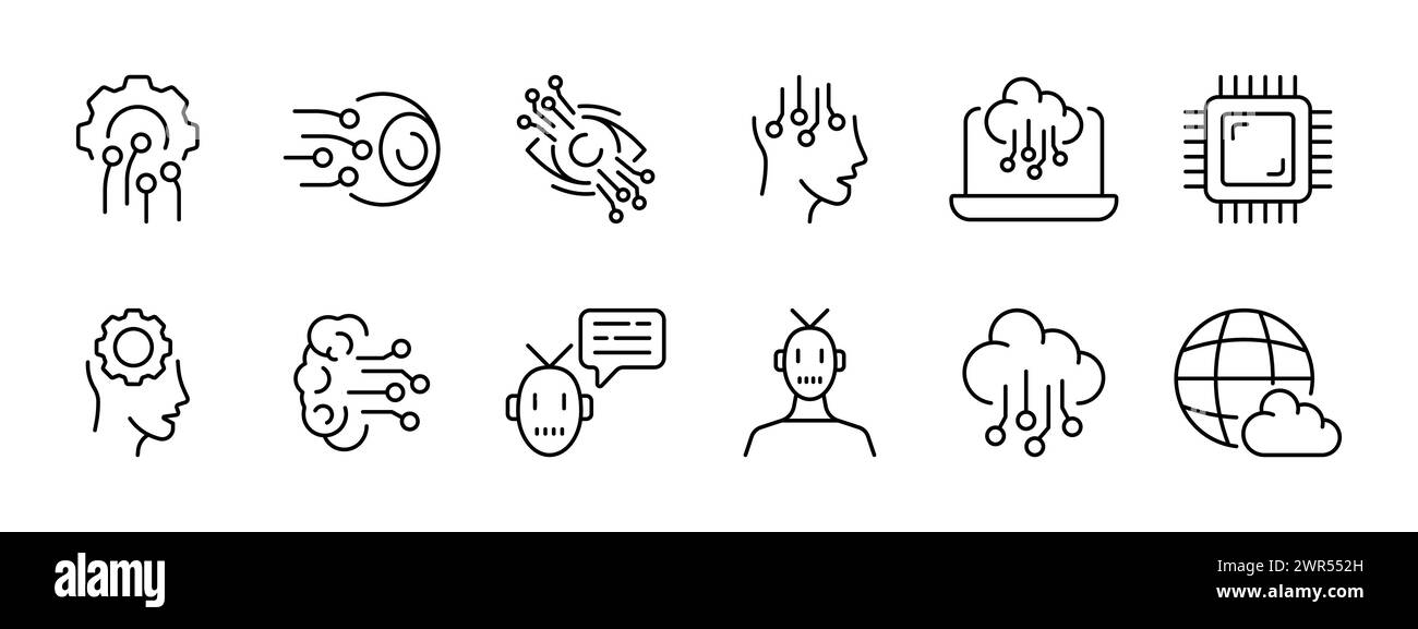 Modern technologies set icon. Gear, eyeball, eye, person. computer ...