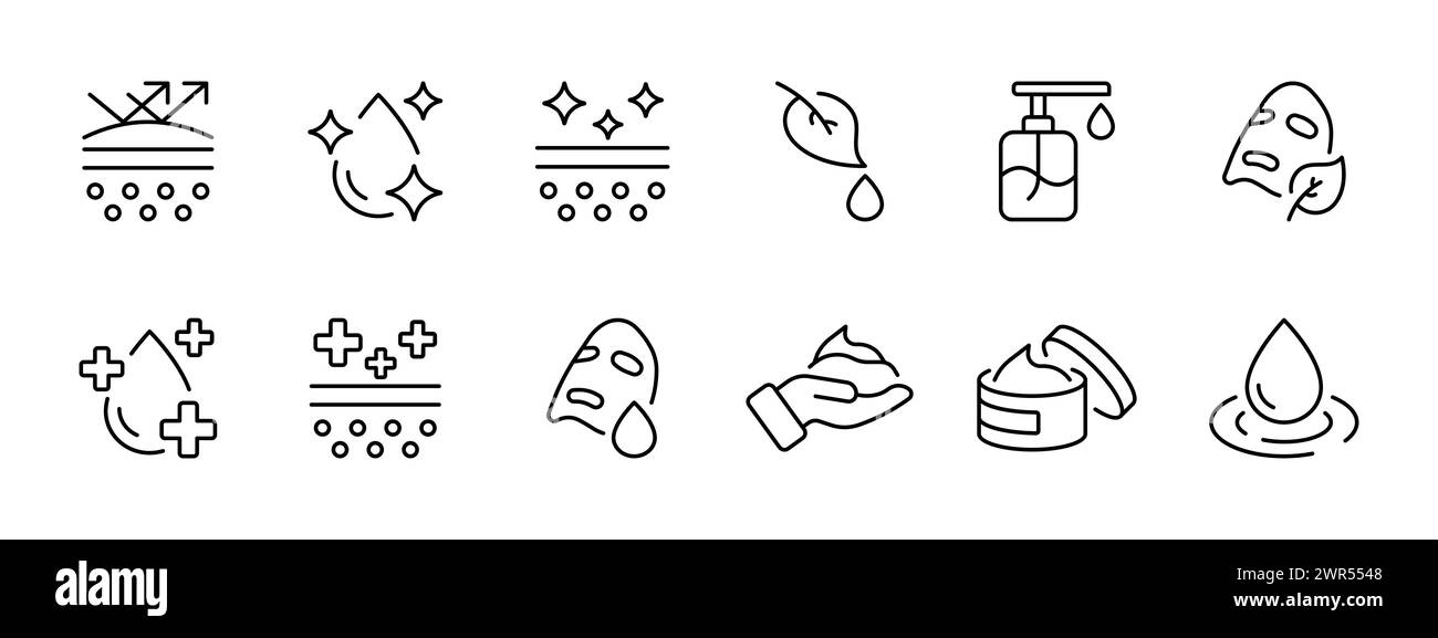 Skincare routine set icon Protection, SPF sunscreen, hydration, water ...