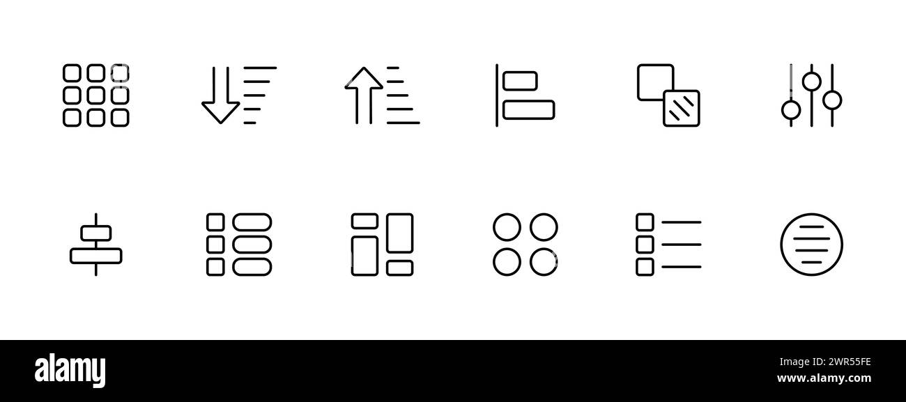 Tile set icon. Tiles, up arrow, down arrow, graphs, two points, one of them is shaded, settings ...