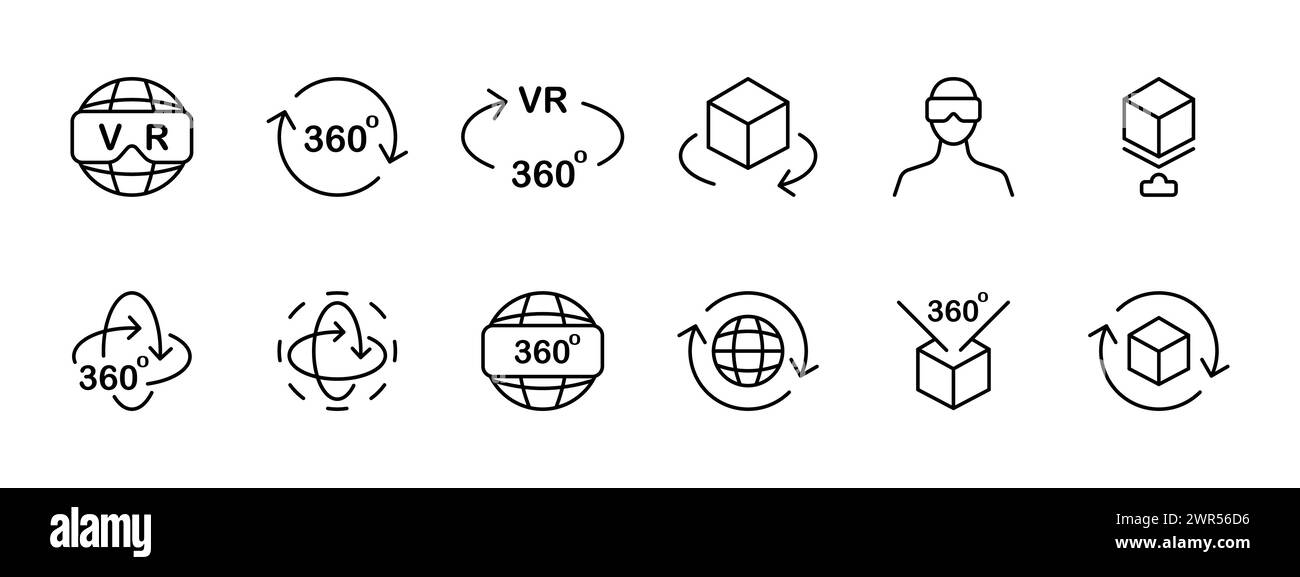 VR set icon. Virtual reality helmet, 360 degrees, full coverage ...