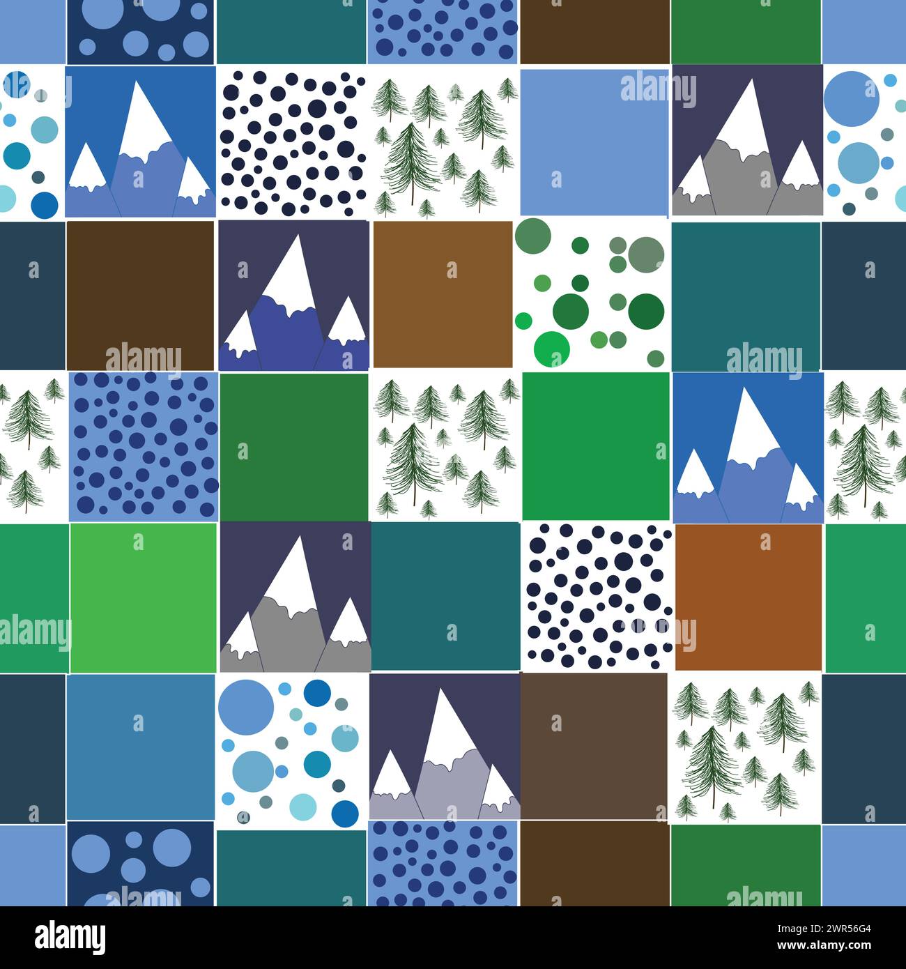 Repeat pattern with patchwork blanket and mountains vector artwork ...