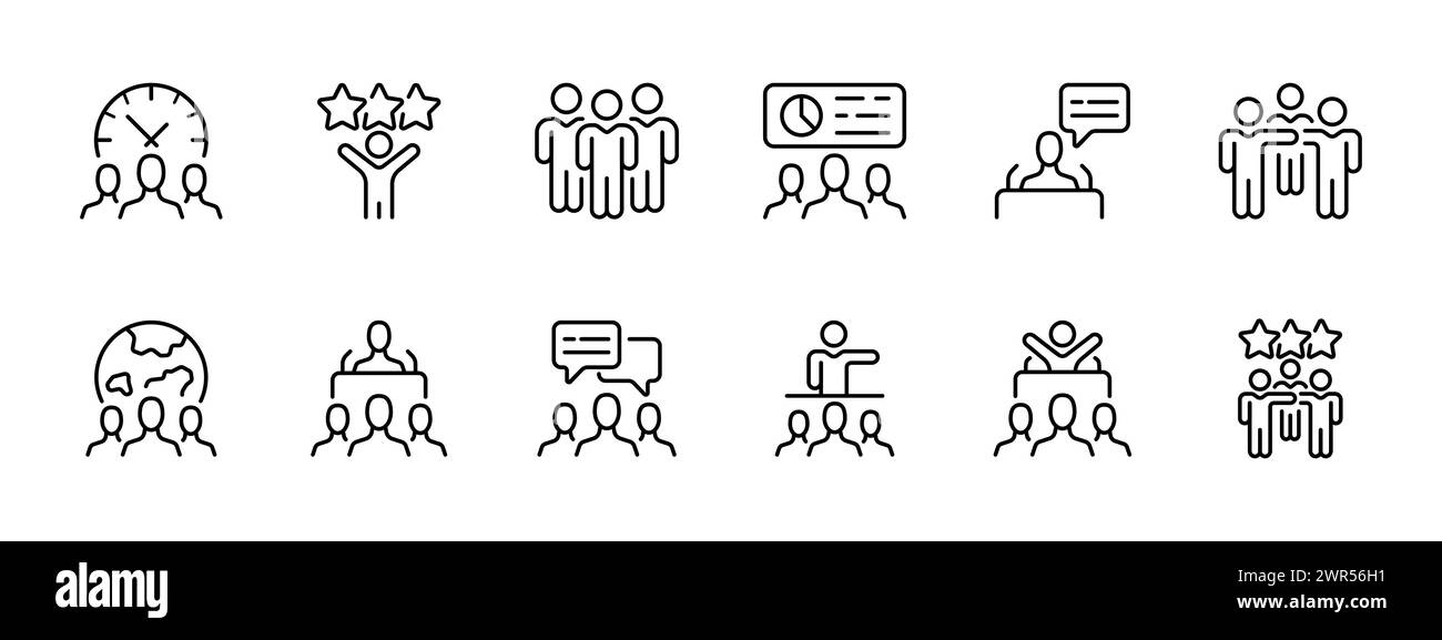 Society set icon. Working hours, success, group of people, viewing ...