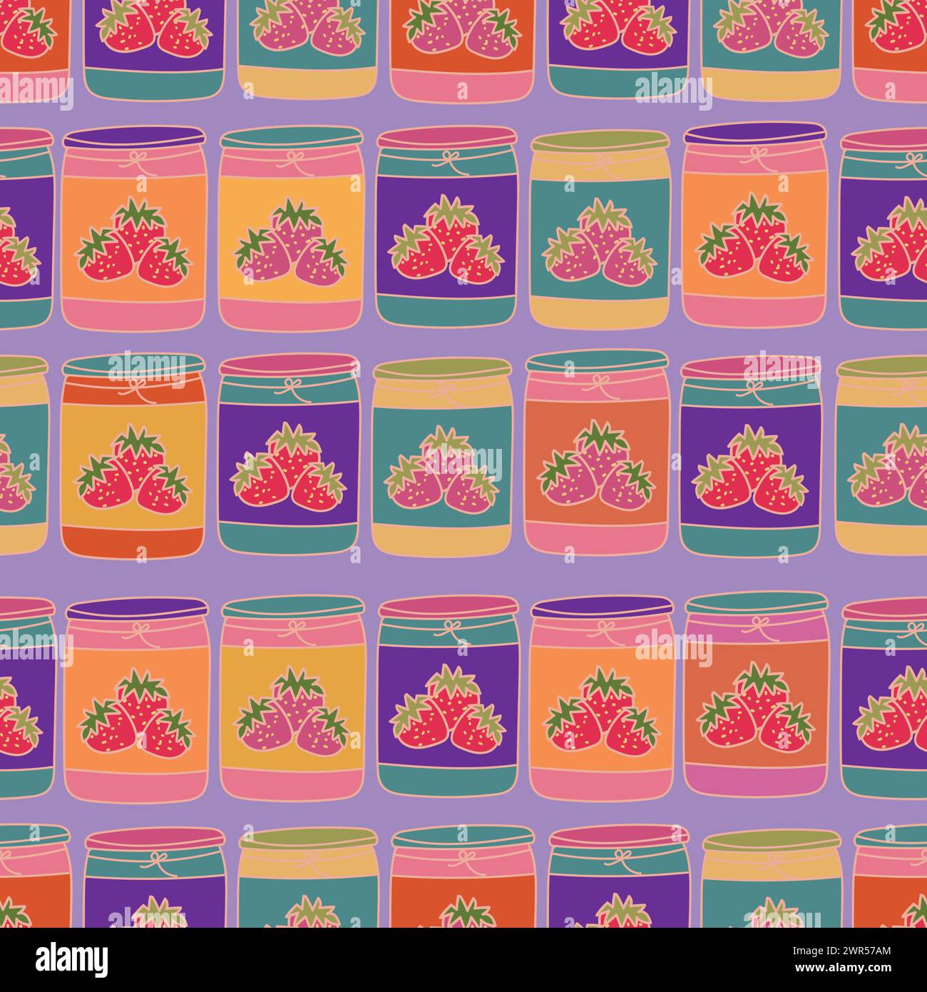 vector hand drawn strawberry jam jars seamless pattern perfect for ...