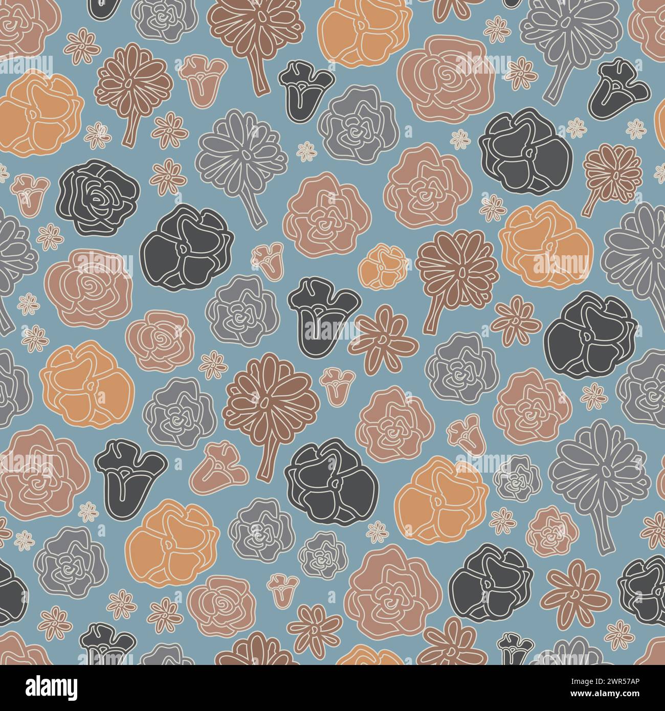 vector hand drawn colorful flowers seamless pattern perfect for ...