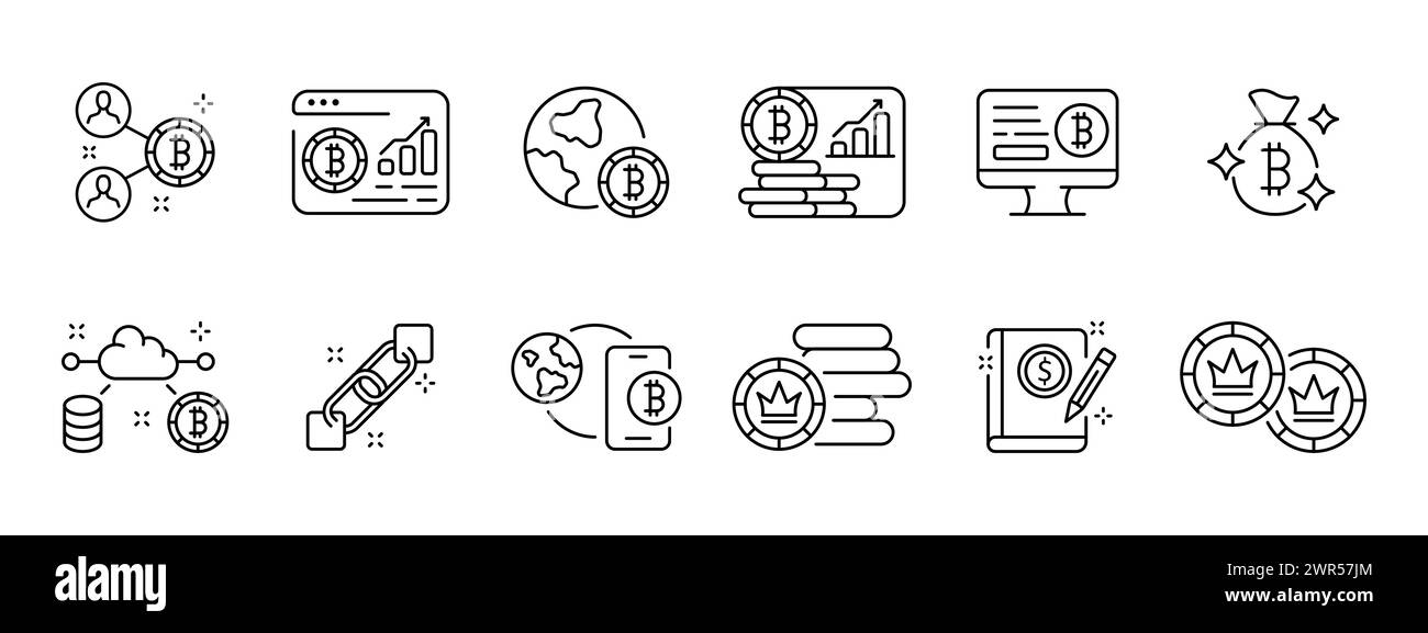 Cryptocurrency set icon. Bitcoin, p2p, world market, investments ...