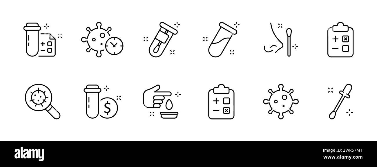 Analyzes set icon. Tests, virus, rod, test tube, DNA, positive and ...
