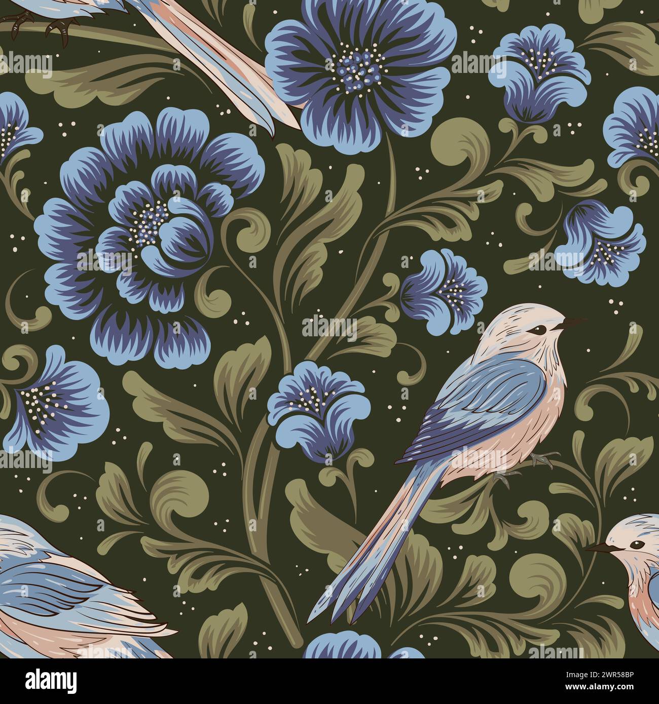 Vector flower seamless pattern background with birds. Elegant texture ...