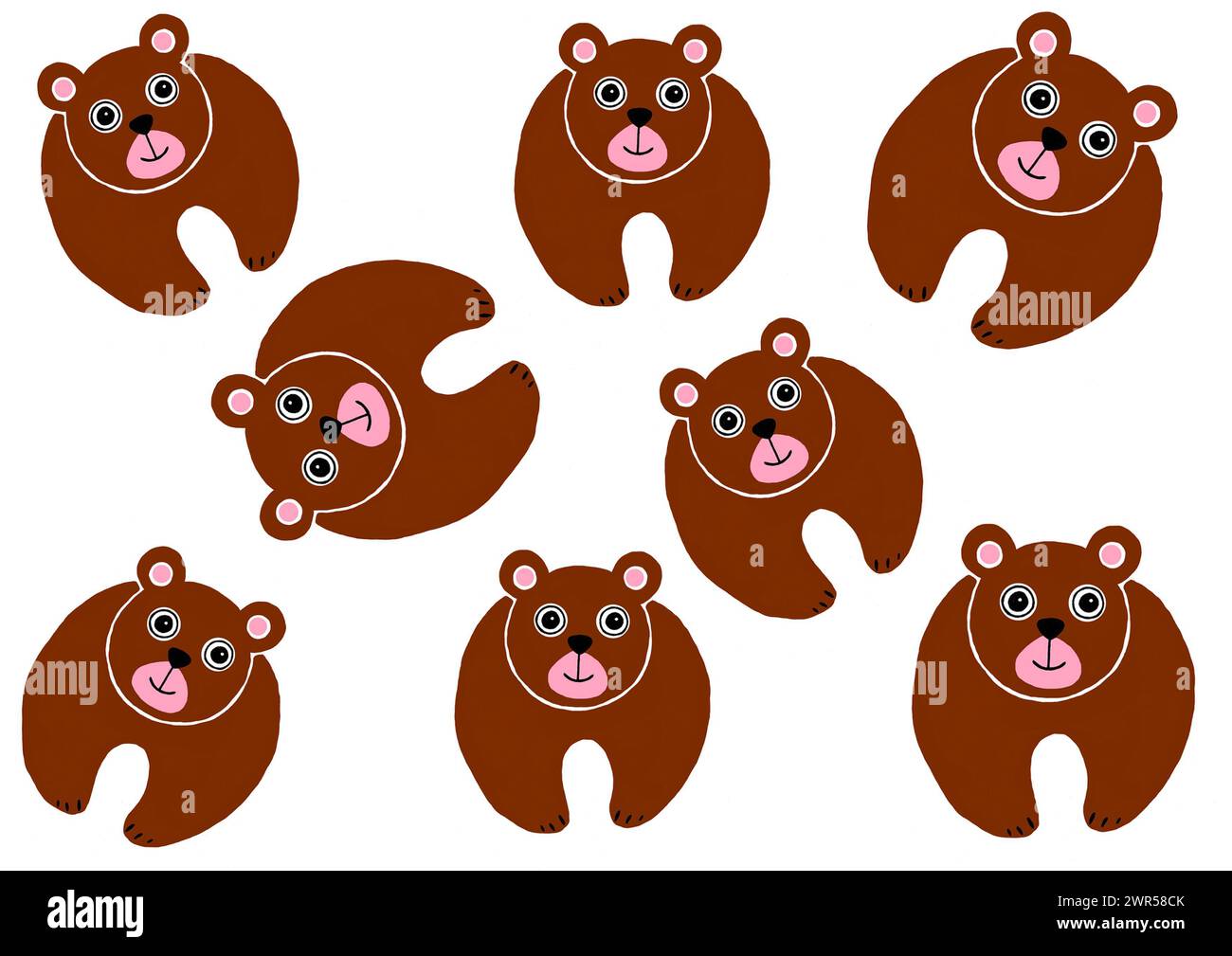 Set of stylized illustrations of bears. Randomly arranged on white ...