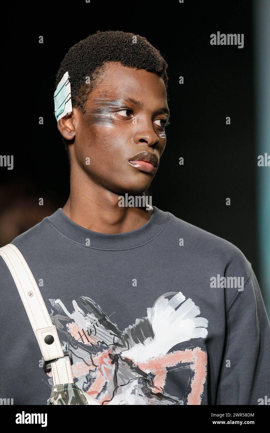 A model walks the runway at the DuarteHajime show during the Lisbon ...
