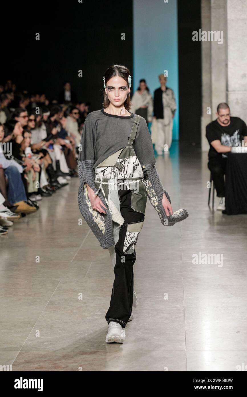 A model walks the runway at the DuarteHajime show during the Lisbon ...
