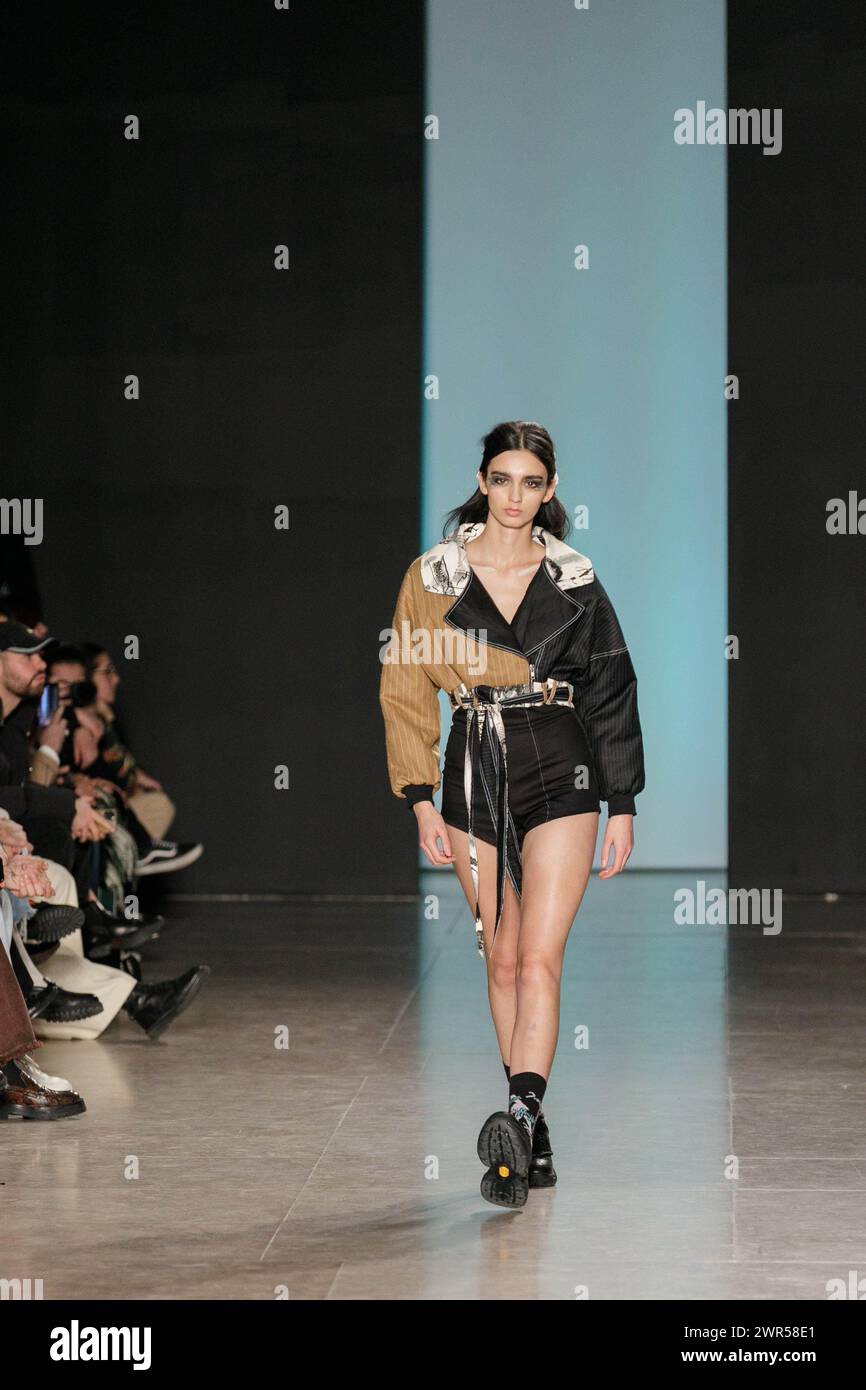A model walks the runway at the DuarteHajime show during the Lisbon ...
