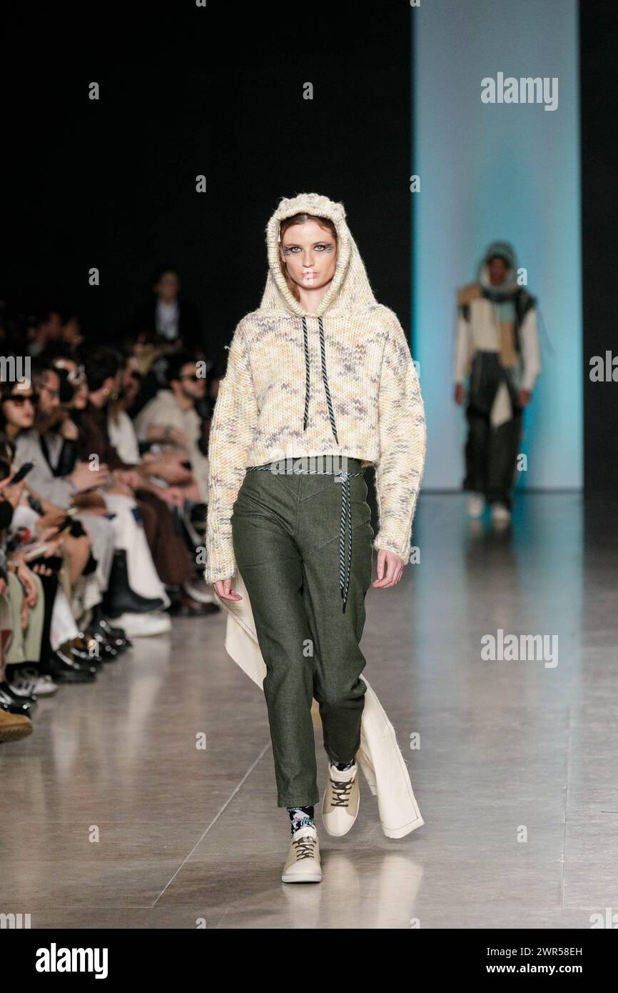 A model walks the runway at the DuarteHajime show during the Lisbon ...