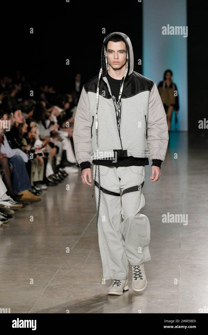 A model walks the runway at the DuarteHajime show during the Lisbon ...