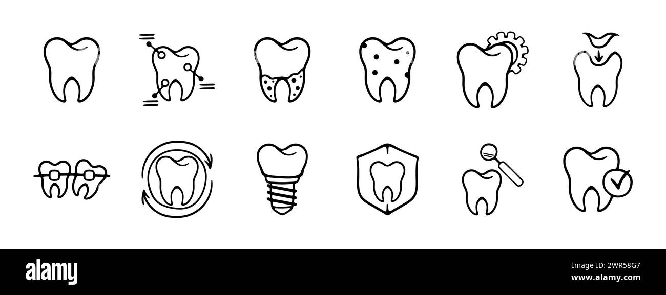 Teeth set icon. Tooth, its analysis, caries, oral health, tooth ...