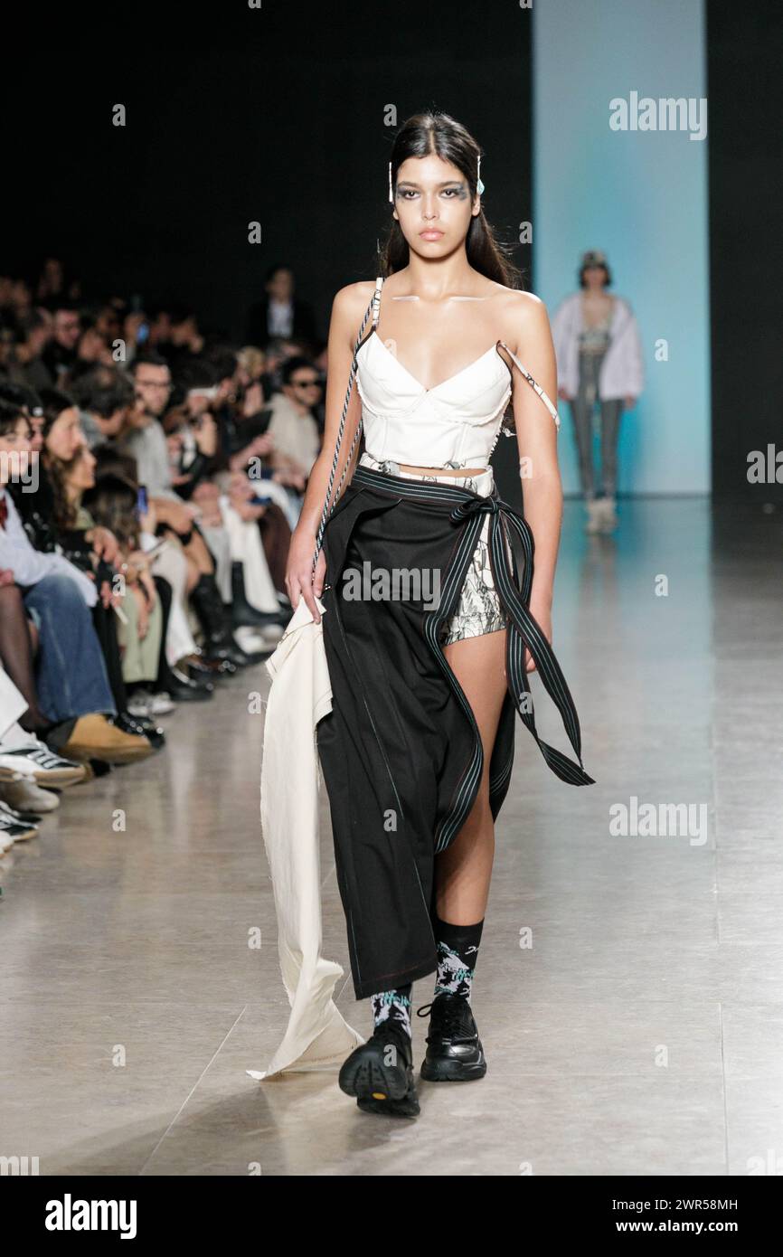 A model walks the runway at the DuarteHajime show during the Lisbon ...