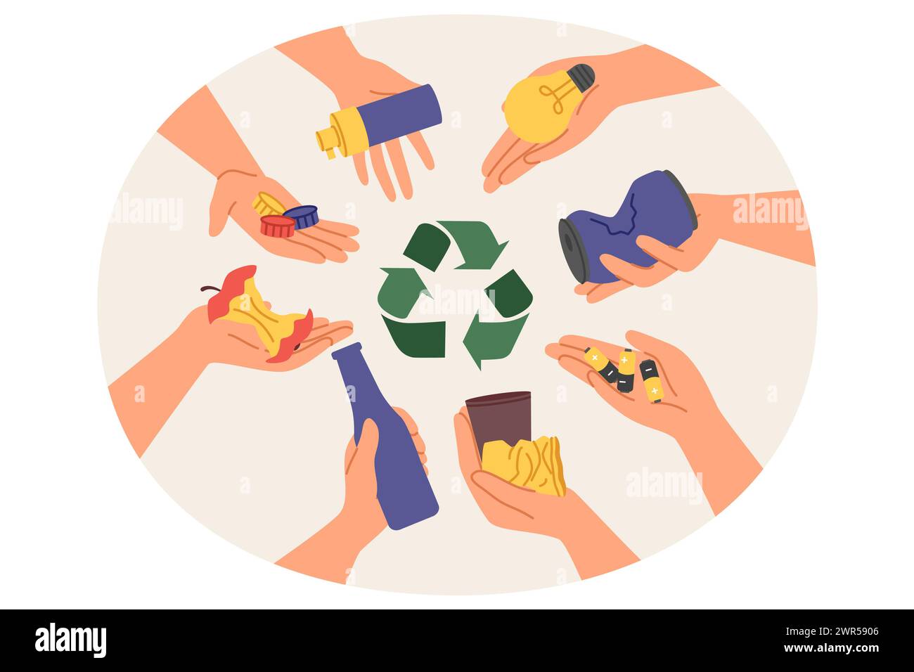 Symbol of separation and recycling of garbage among hands of people ...