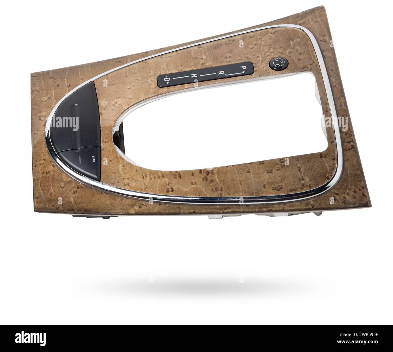 Wooden Lining Of A Car Gearbox Selector On A White Isolated Background