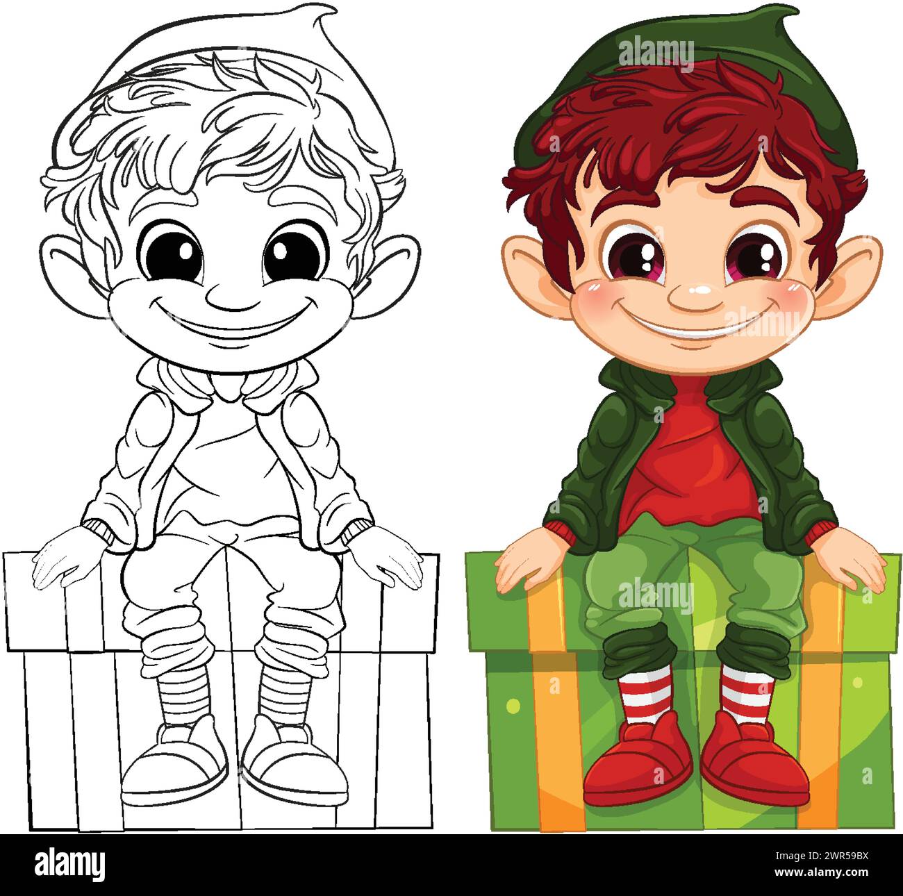 Colorful and outlined versions of a happy elf Stock Vector Image & Art ...