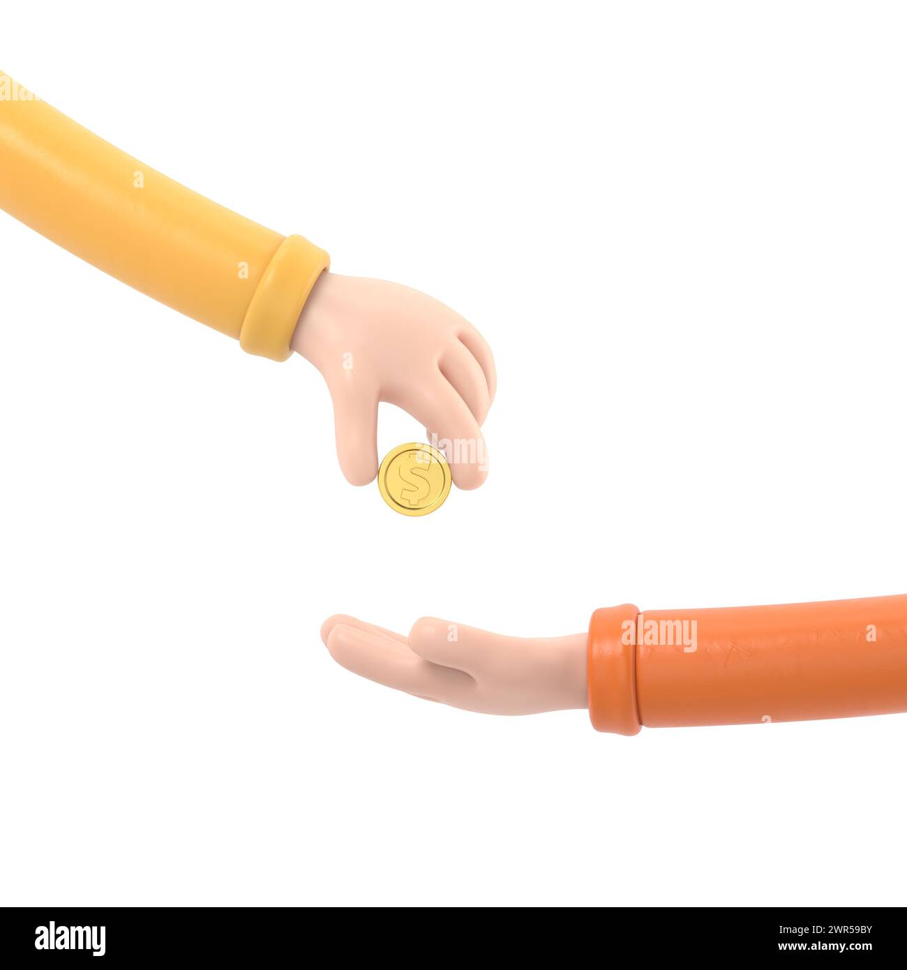 Cartoon Gesture Icon Mockup.3D illustration of giving coins. Colored 3D ...