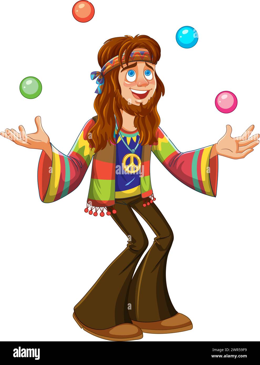 Cartoon hippie juggling colorful balls, smiling joyfully Stock Vector ...