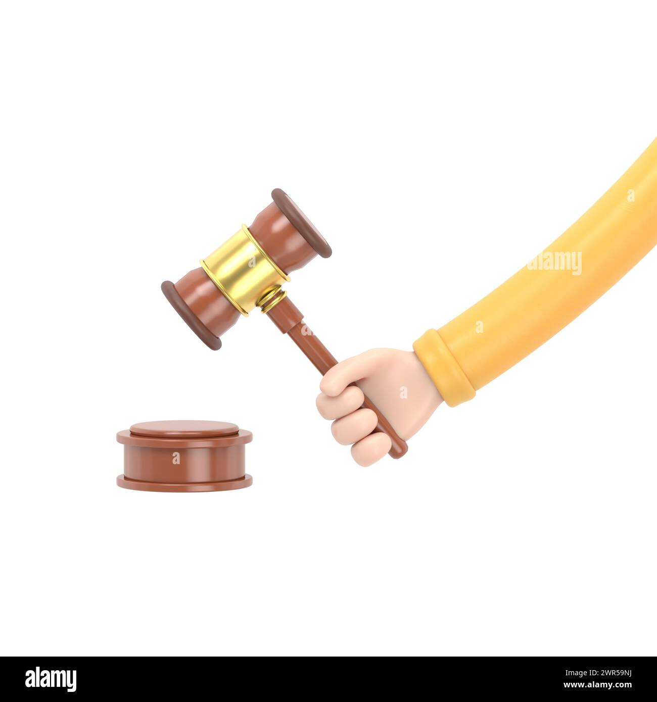 Cartoon Gesture Icon Mockup.Justice. Hand holding judges gavel. 3D illustration flat style ...